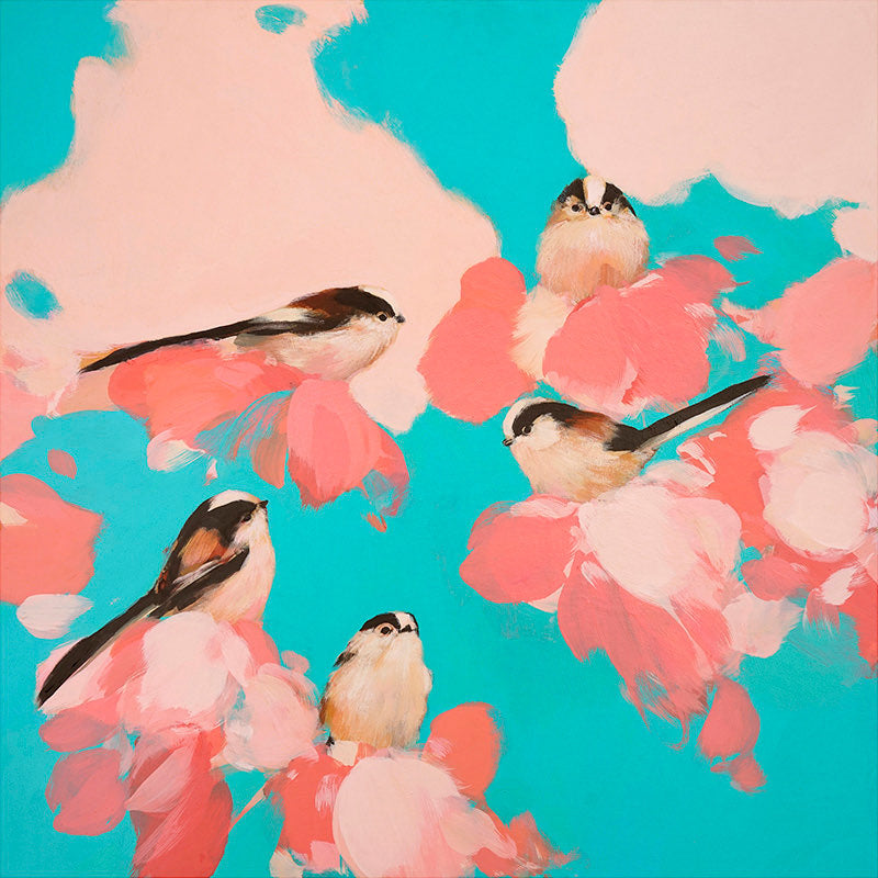 Heidi Langridge - 'Long Tailed Tits in Blue & Pink' – Oaktree Gallery